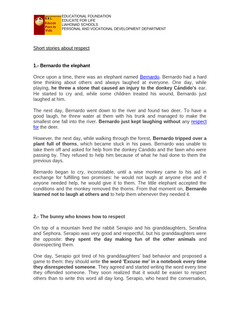 Short Stories Teaching Respect for Kids | PDF