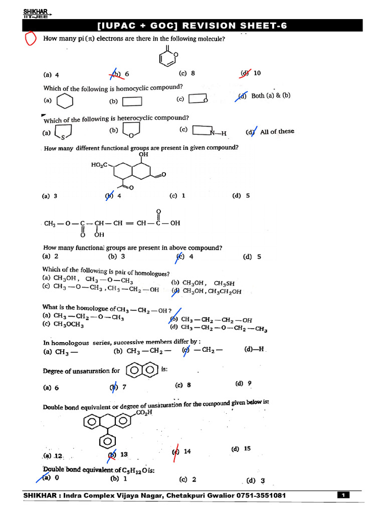 IUPAC + GOC Revision Sheet 6 | PDF | Chemistry | Physical Sciences