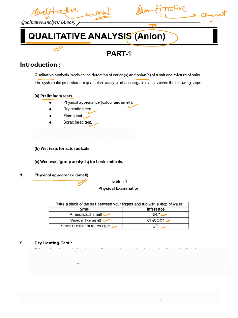 Qualitative Analysis of Anions Guide | PDF | Precipitation (Chemistry ...