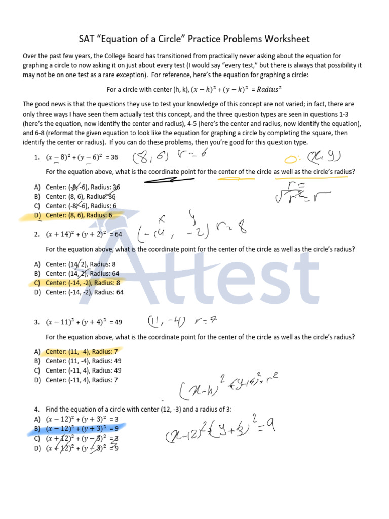 All-Things-Equation-of-a-Circle-Worksheet | PDF | Radius | Equations