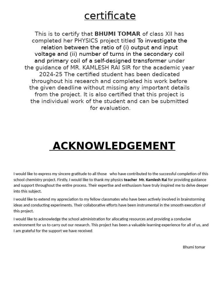 Physics Project Certification | PDF