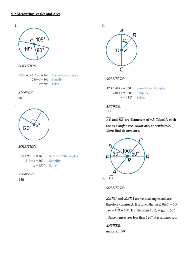 5_2_Measuring_Angles_and_Arcs | PDF | Angle | Circle