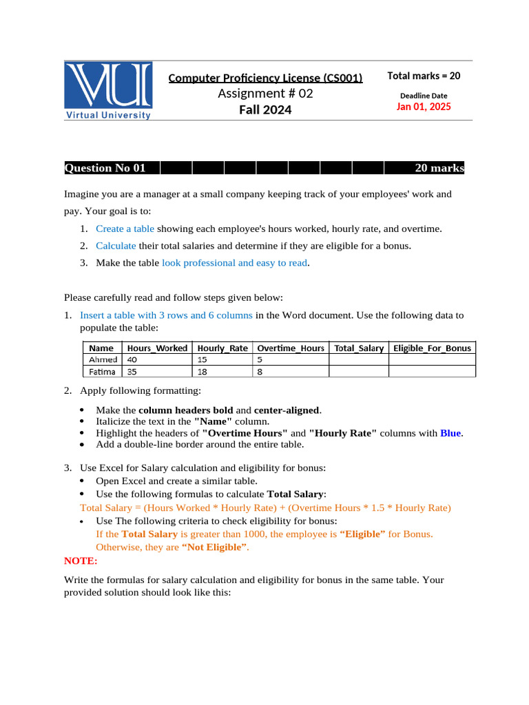 Fall 2024 - CS001 - VU | PDF