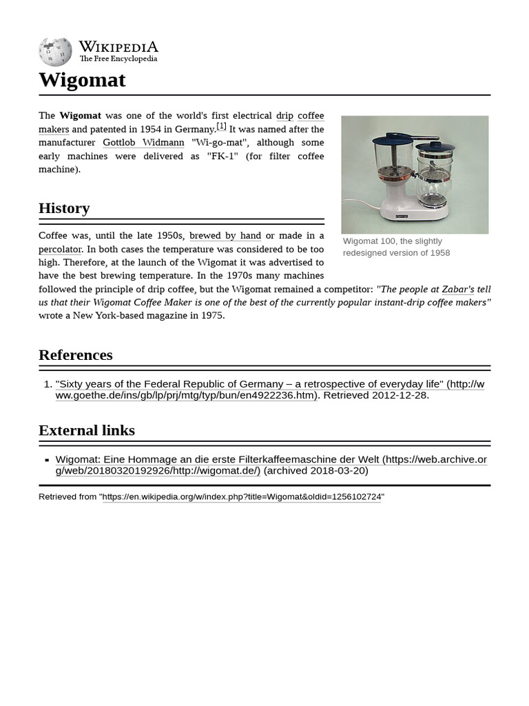 Wigomat: First Electric Drip Coffee Maker | PDF
