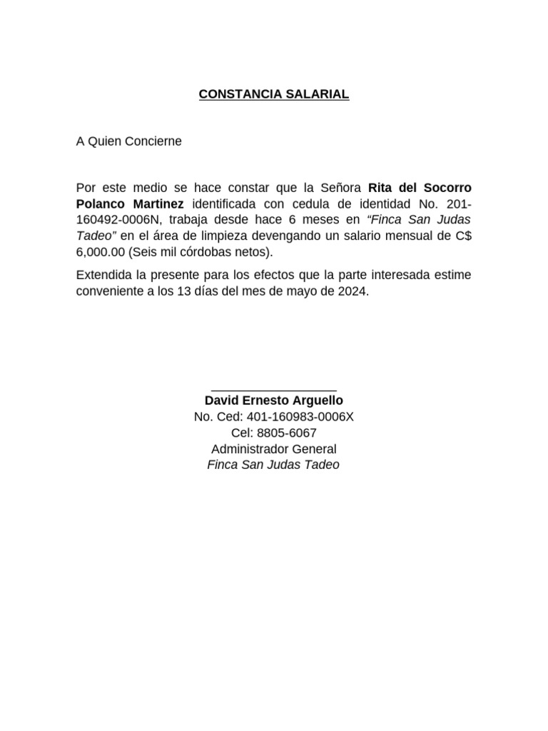 Constancia Salarial | PDF