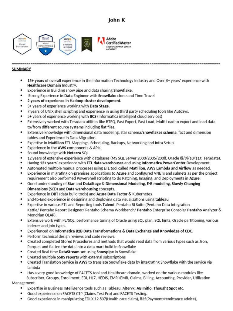 John ETL Data engineer | PDF | Microsoft Sql Server | Databases