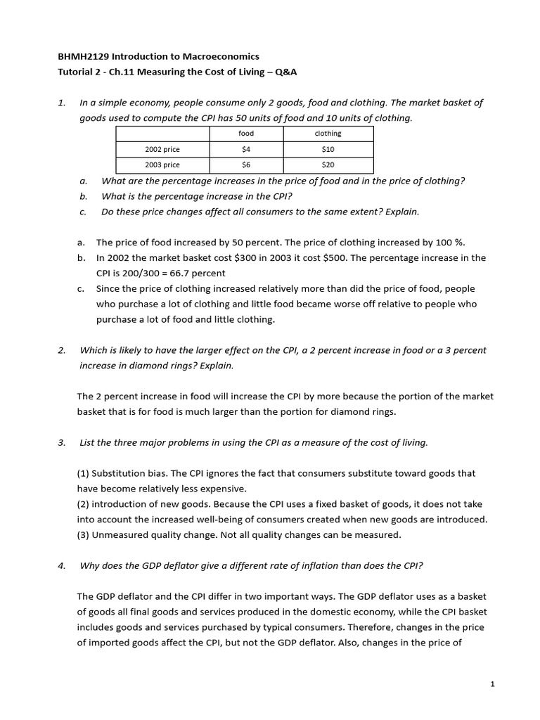 BHMH2129 T02-Measuring The Cost of Living - QA | PDF | Cost Of Living | Consumer Price Index