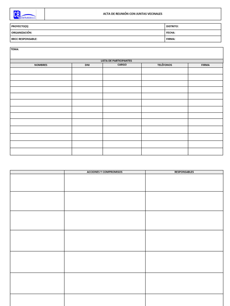 Acta de Reunión Juntas Vecinales | PDF