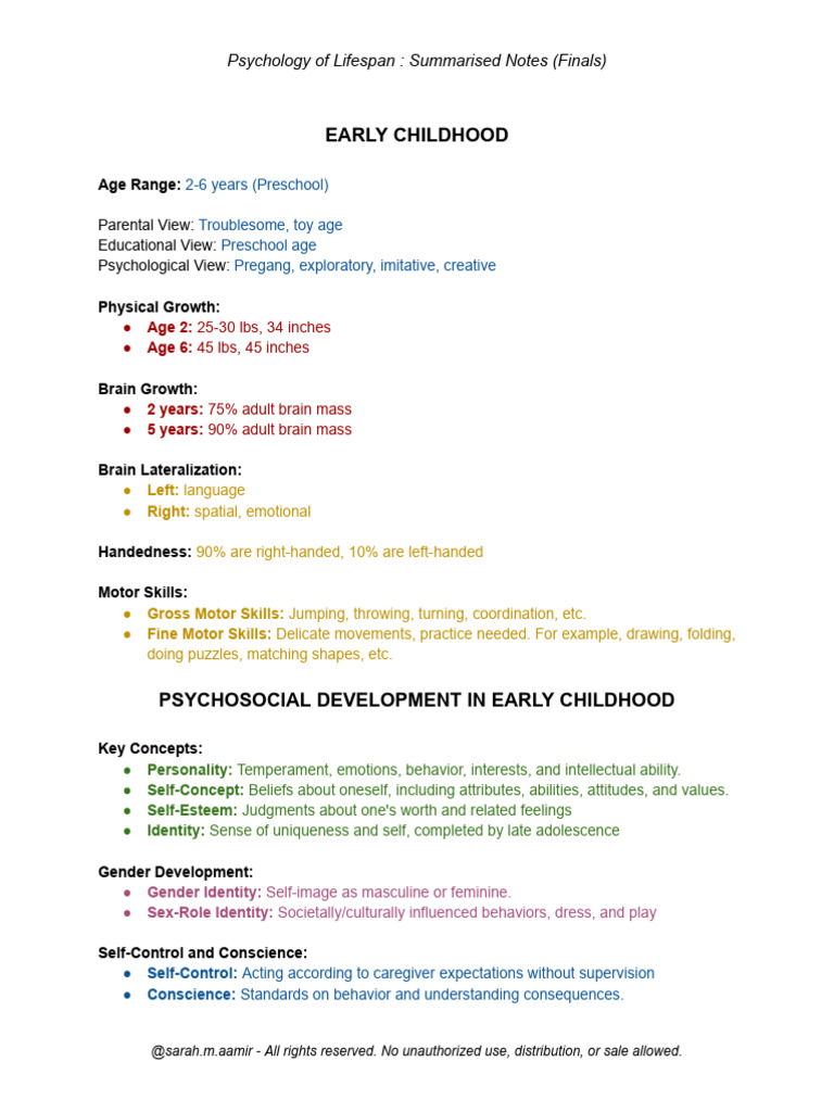 lifespan finals summarised notes | PDF | Adolescence | Developmental ...