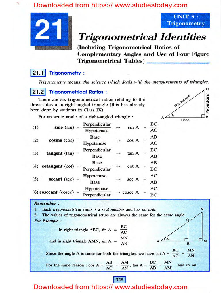 ICSE Class 10 Bansal Maths Chapter 21 Trigonometrical Identities | PDF