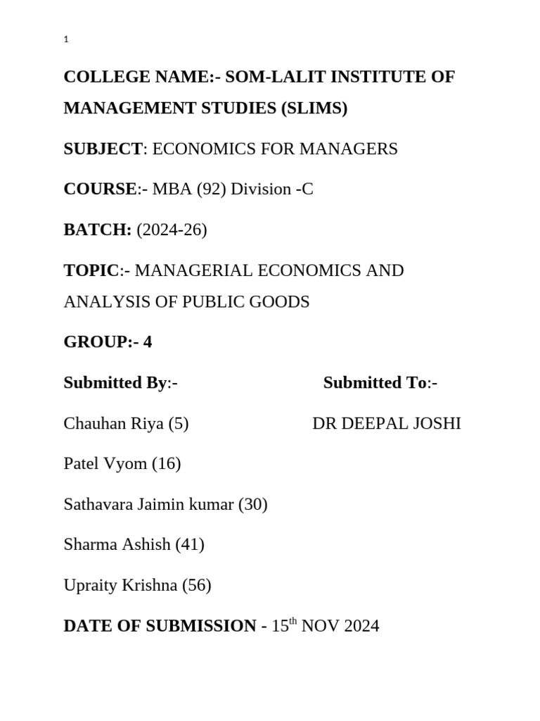 Managerial Economics and The Analysis of Public Goods (1) - 2 | PDF ...
