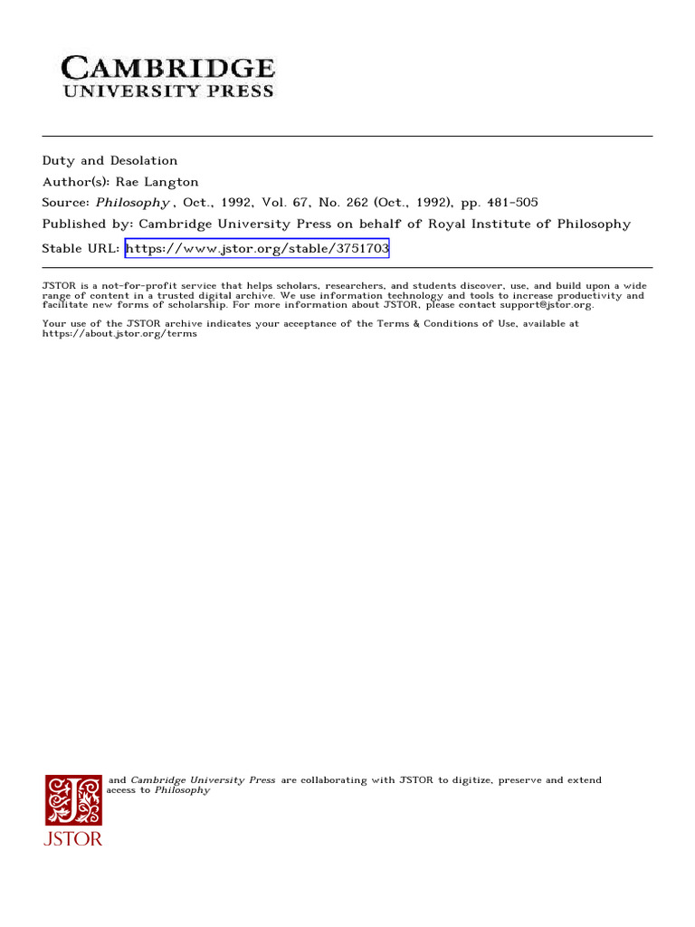 Langton - Duty and Desolation | PDF | Immanuel Kant | Critique Of ...