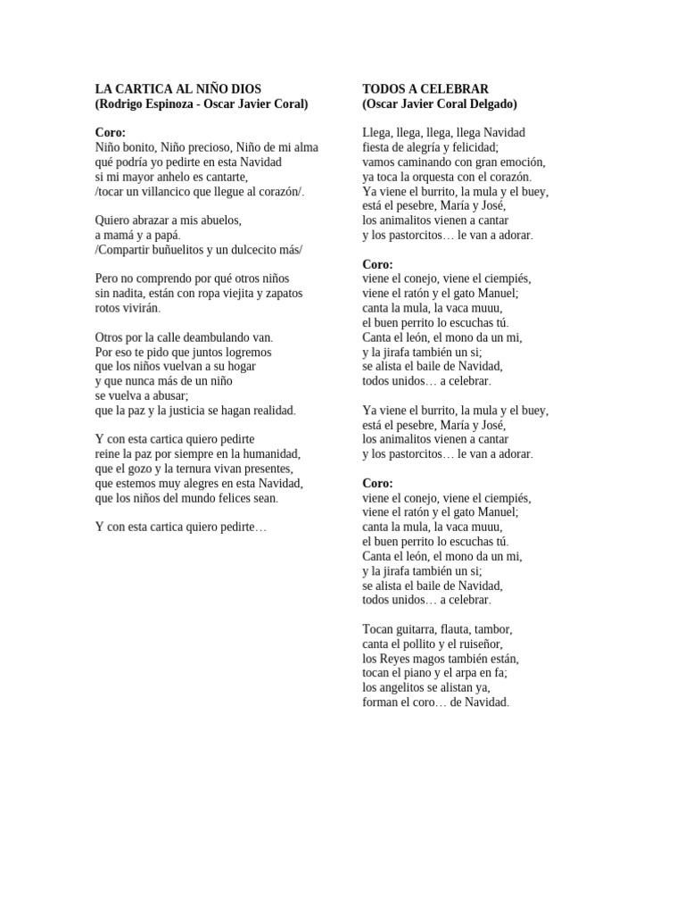 La Cartica al Niño Dios: Mensaje Navideño | PDF | Coro