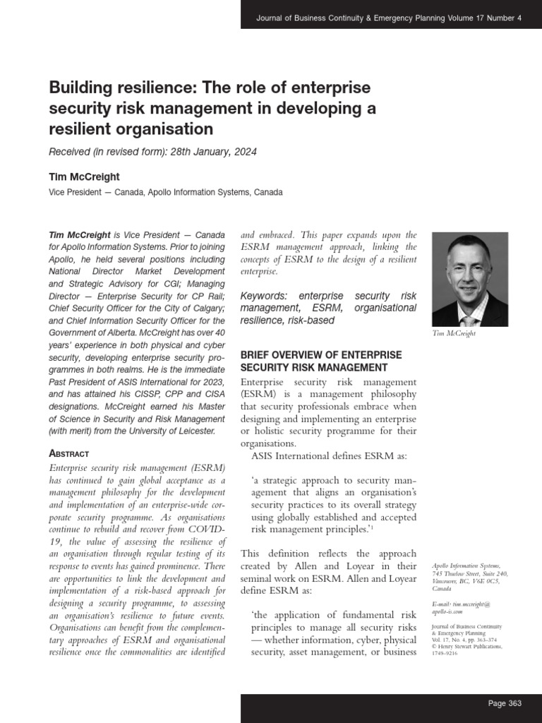 Building Resilience-The Role of Enterprise Security Risk Management ...
