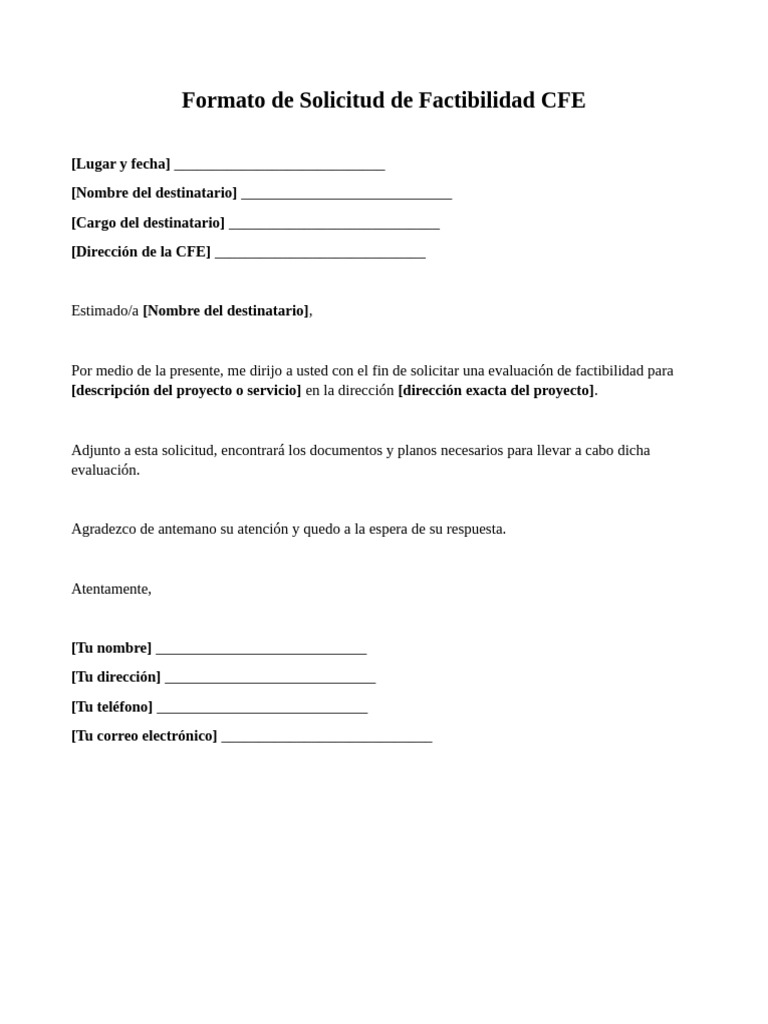 Formato de Solicitud de Factibilidad CFE | PDF