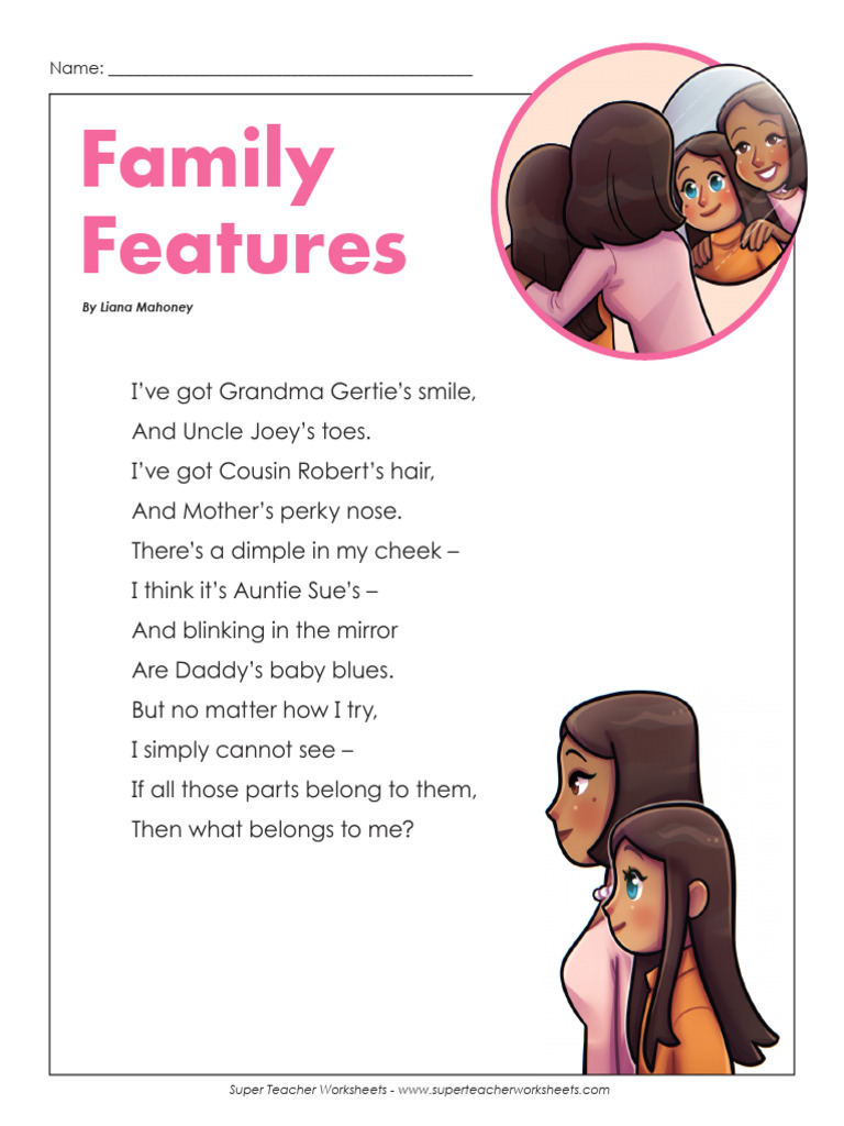 Family Features Poem Worksheet | PDF