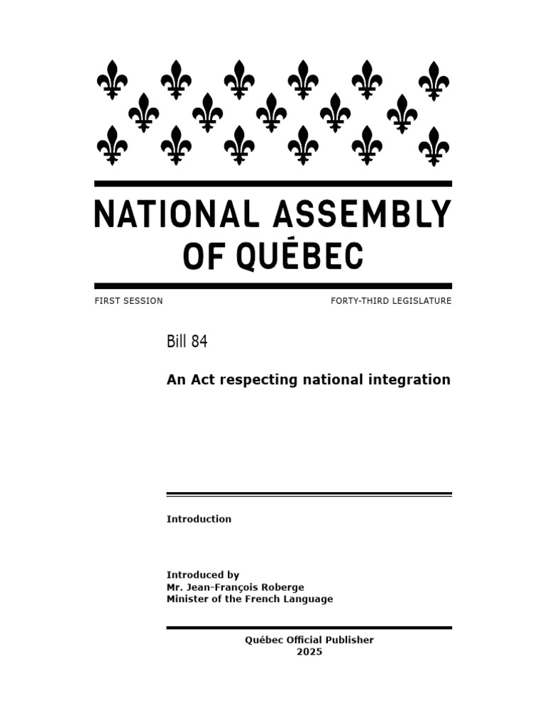 Quebec Bill 84 - An Act Respecting National Integration | PDF | Quebec ...