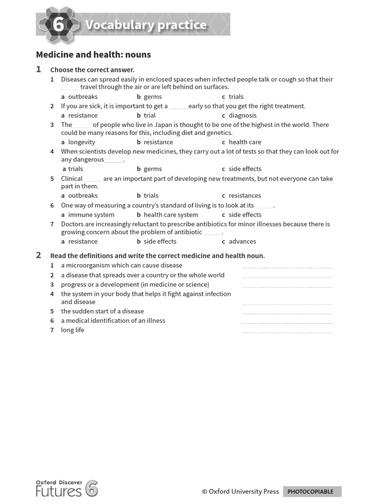 ODF6 Unit 6 Vocabulary Practice | PDF | Antimicrobial Resistance ...