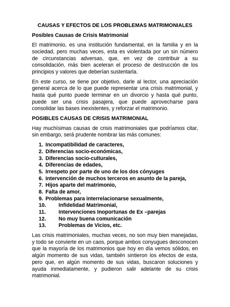 Causas y Efectos de Crisis Matrimonial | PDF | Matrimonio | Divorcio
