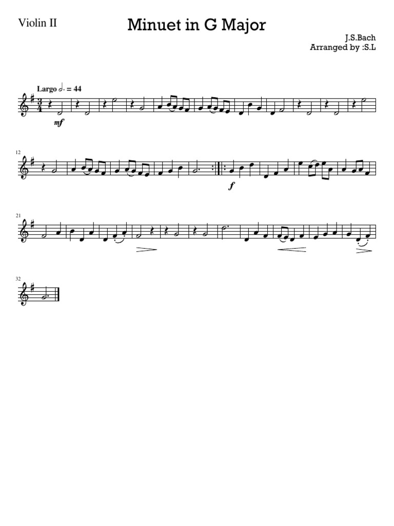 Minuet in G Major for Violin II | PDF