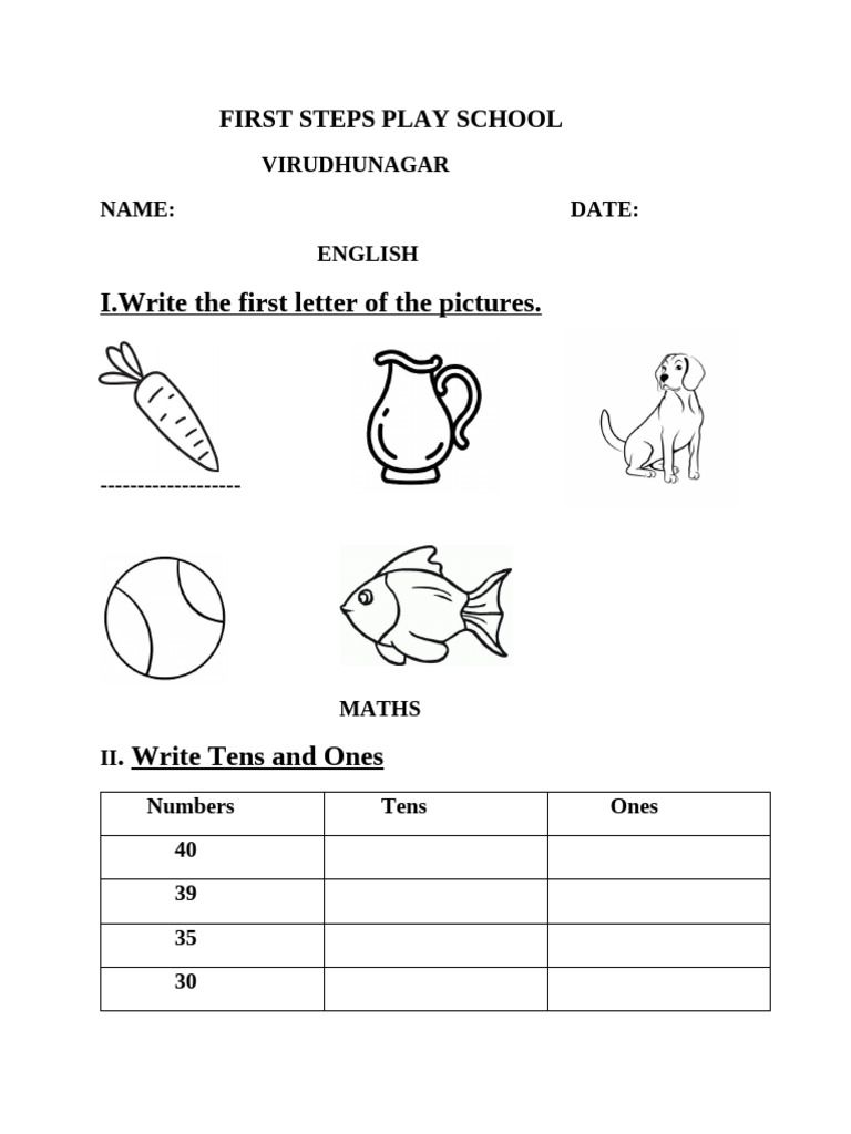 First Steps Play School Worksheet Fri | PDF