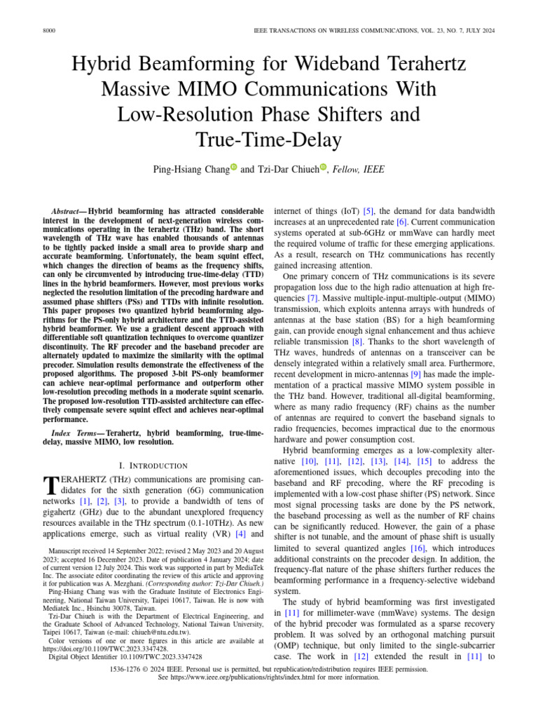 Hybrid Beamforming For Wideband Terahertz Massive MIMO Communications With Low-Resolution Phase ...