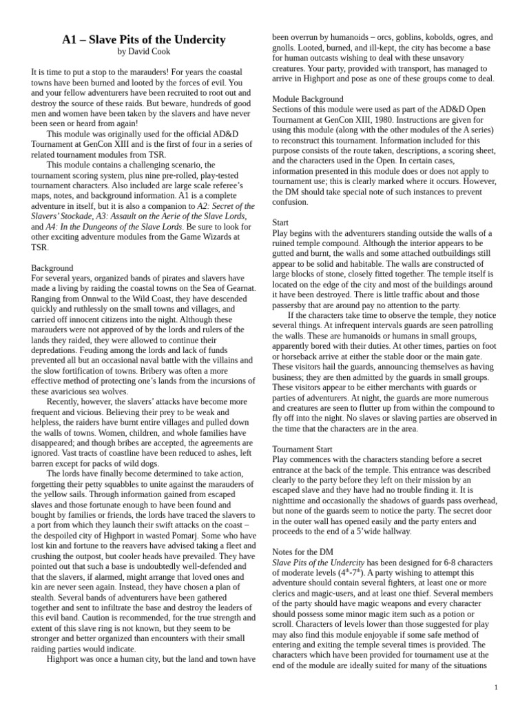 A1 - Slave Pits of The Undercity | PDF