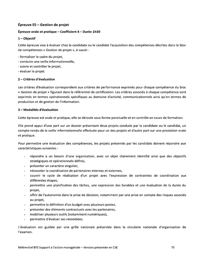 Bts Sam Epreuve E5 Déroulé De L épreuve Pdf