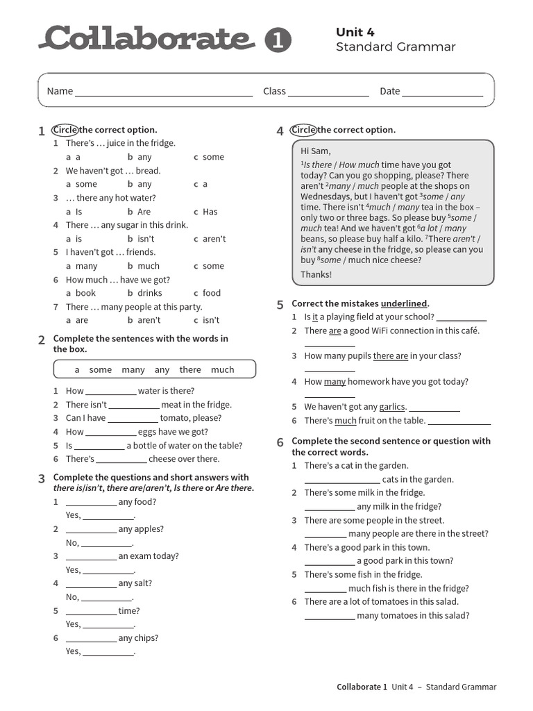 Standard Grammar Exercises Unit 4 | PDF | Cuisine | Foods