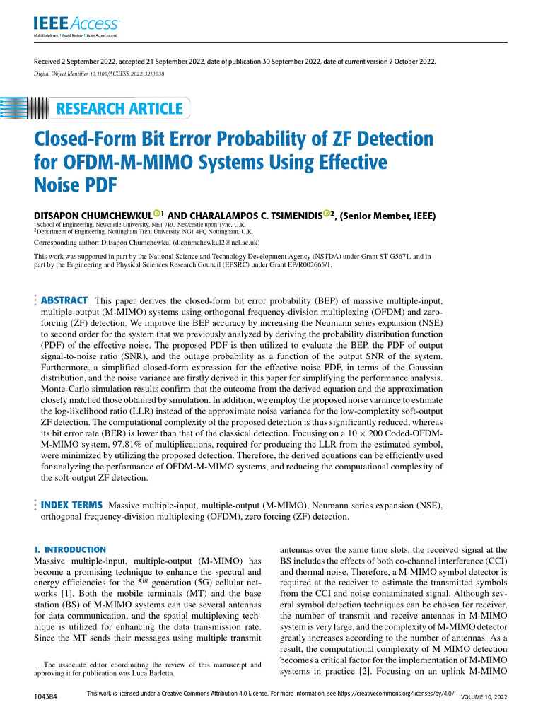Closed-Form Bit Error Probability of ZF Detection For OFDM-M-MIMO ...