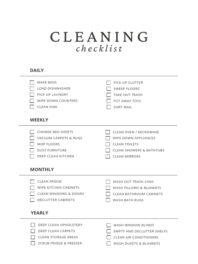 White Simple Minimal Cleaning Checklist | PDF