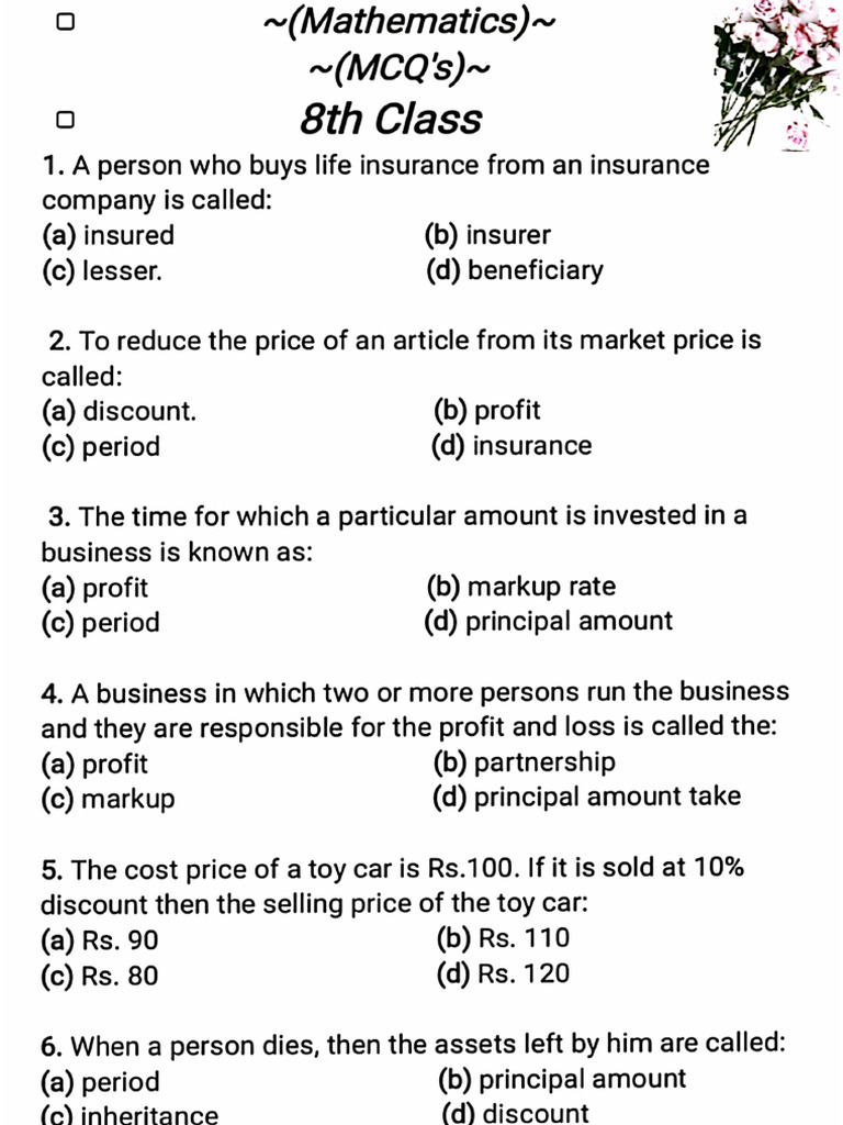 Maths Class 8 MCQs | PDF