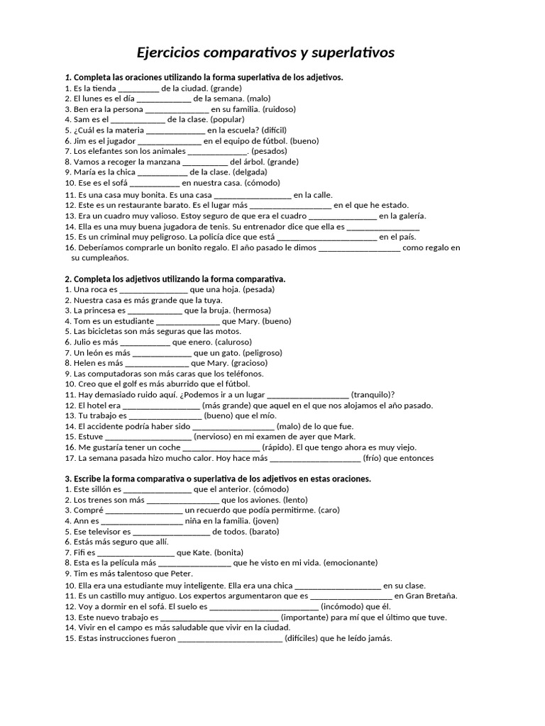 Ejercicios de comparativos y superlativos | PDF