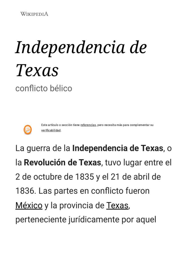 Independencia de Texas - Wikipedia, La Enciclopedia Libre | PDF ...
