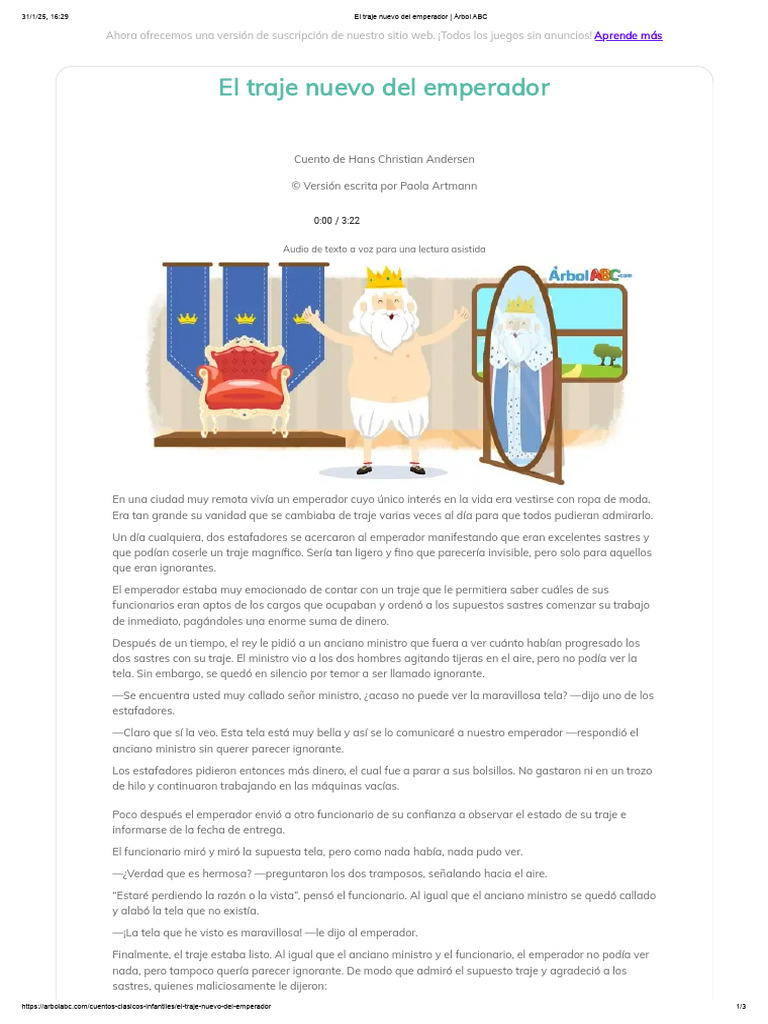 El traje nuevo del emperador: Cuento clásico | PDF