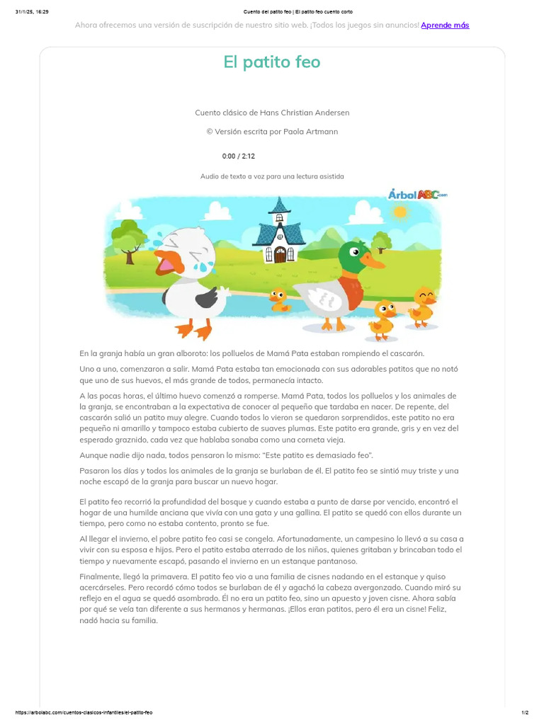 Cuento corto: El patito feo | PDF | El patito feo