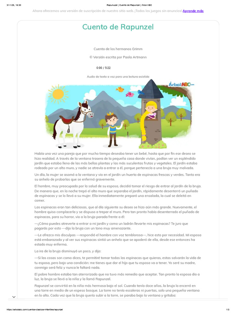 Rapunuzel _ Cuento de Rapunzel _ Árbol ABC | PDF