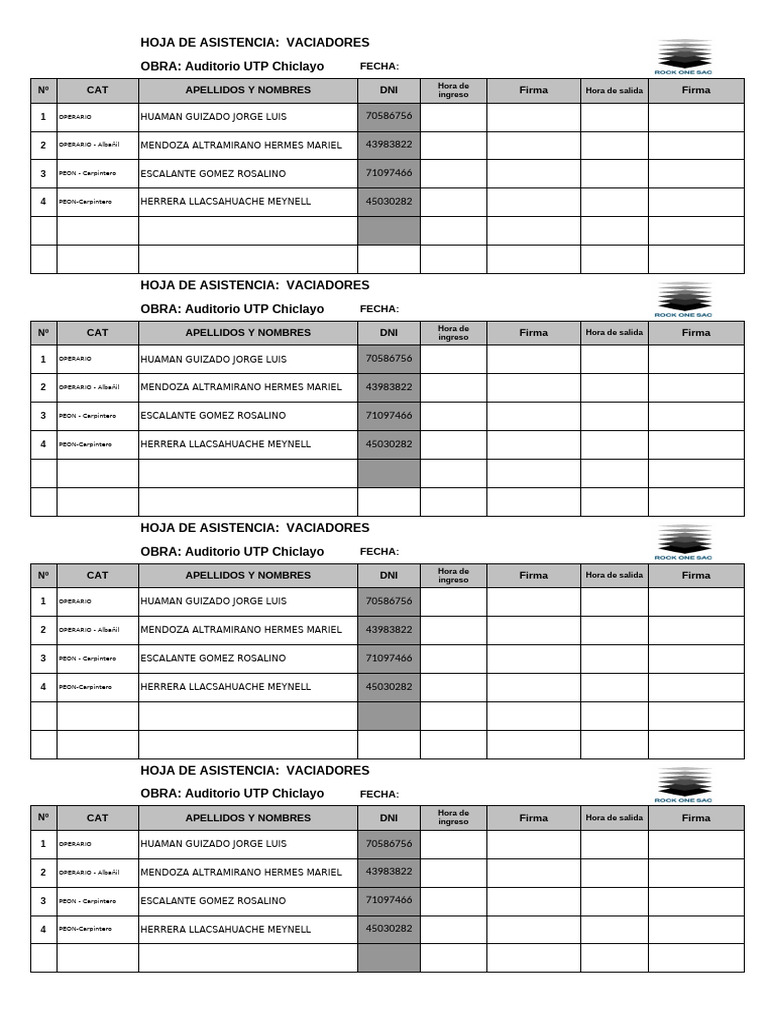 Tareo de Asistencia: Auditorio UTP Chiclayo | PDF