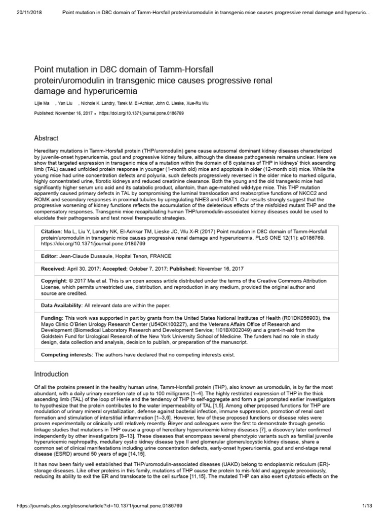 Point Mutation in D8C Domain of Tamm-Horsfall Protein - Uromodulin in ...