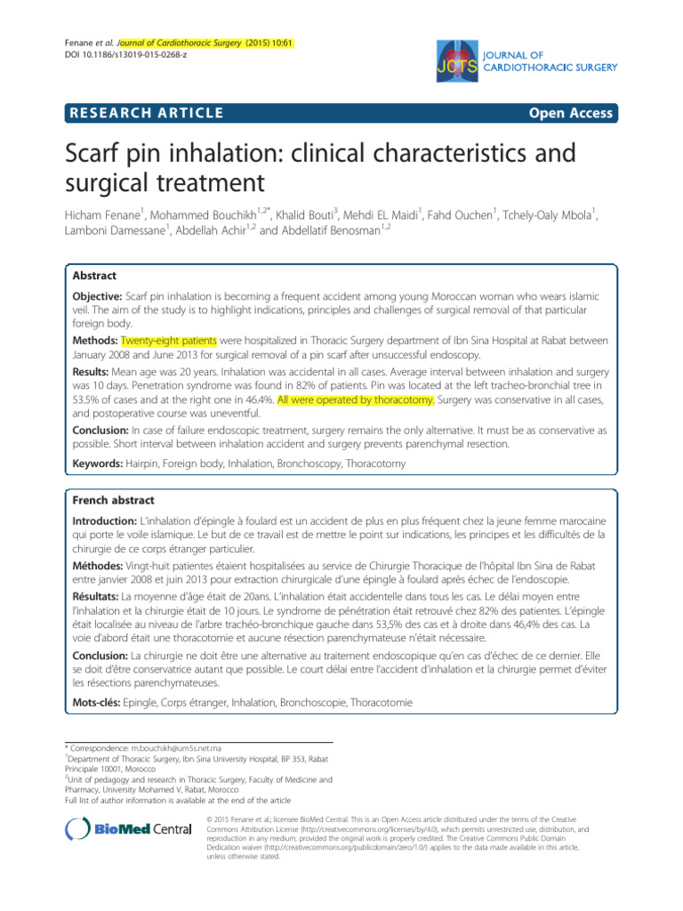 Scarf Pin Inhalation Clinical Characteristics and Surgical Treatment ...