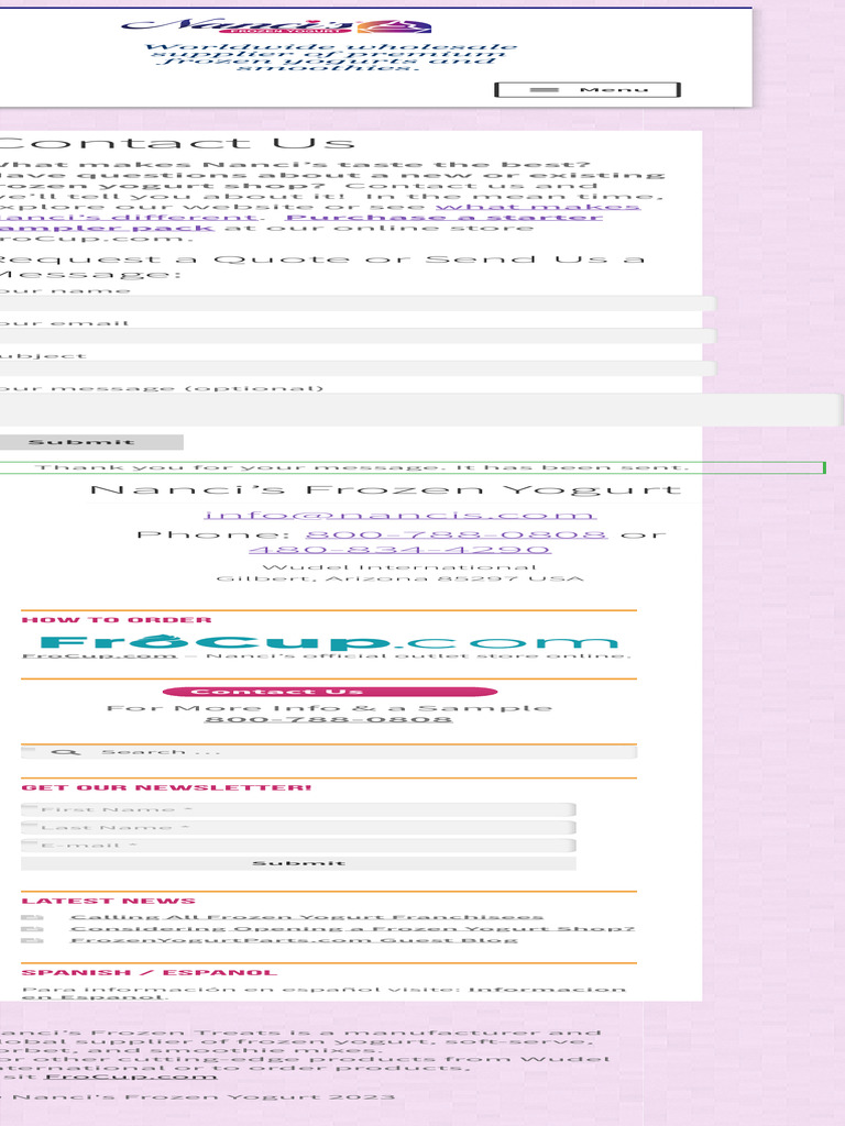 Contact Nanci's Frozen Yogurt Today | PDF