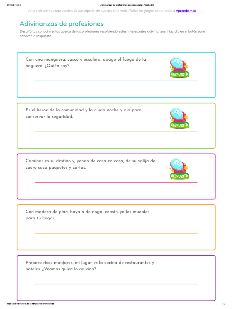 Adivinanzas de Profesiones | PDF