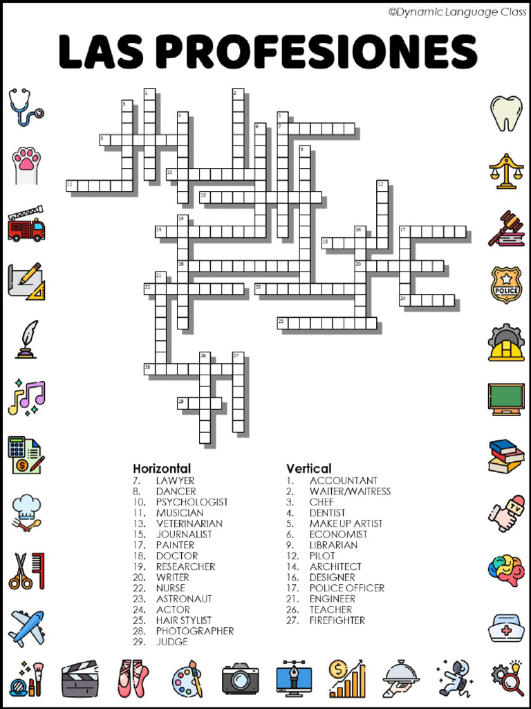 Crossword - LAS PROFESIONES For Printing | PDF