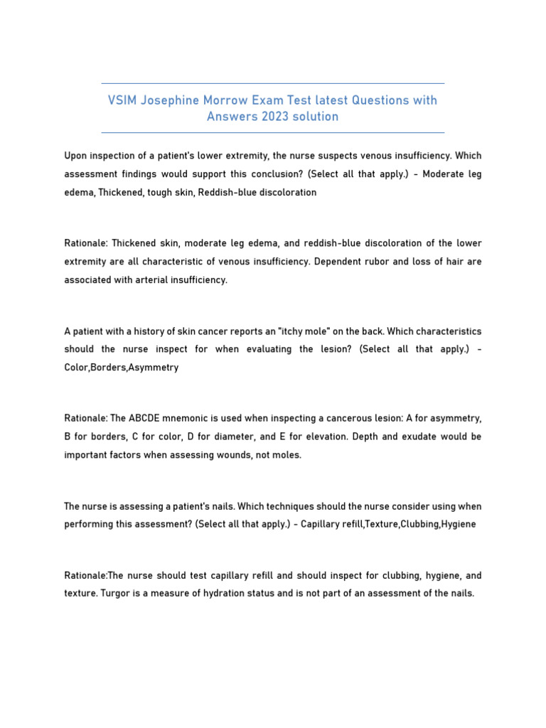 VSIM Josephine Morrow Exam Test Latest Questions With Answers 2023 ...