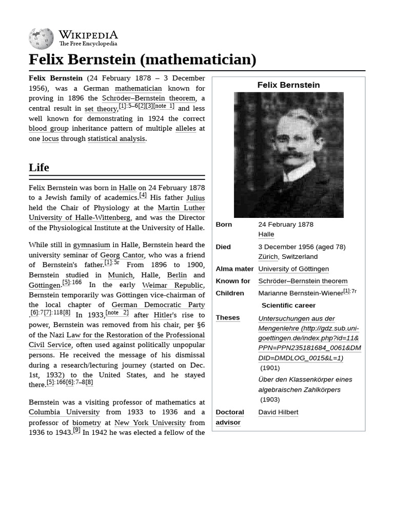 Felix Bernstein: Set Theory Pioneer | PDF | Mathematics