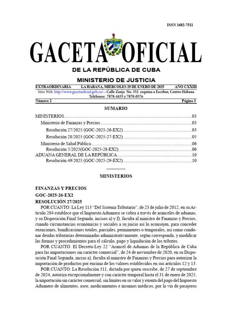 Goc 2025 Ex2 | PDF | aduana | Cuba