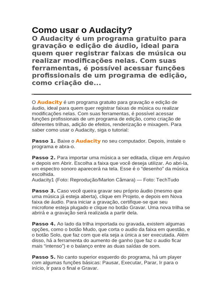 Guia Completo para Usar o Audacity | PDF | Som | Gravação e reprodução ...
