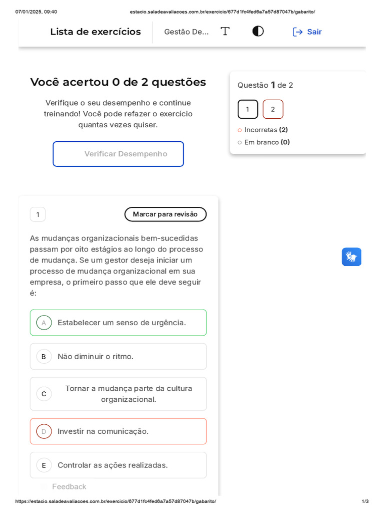 Exercicio 677d1fc4fed6a7a57d87047b Gabarito | PDF | Gestão de recursos ...