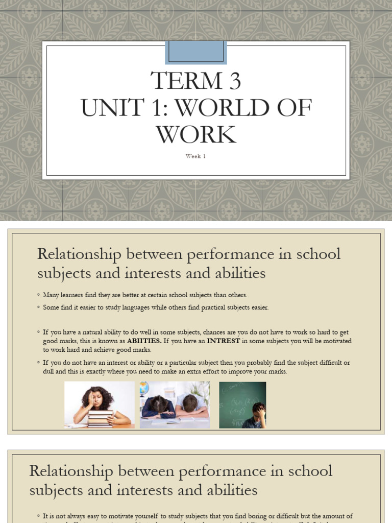 Week 1 and 2 - GR 8 Unit 1 World of Work | PDF