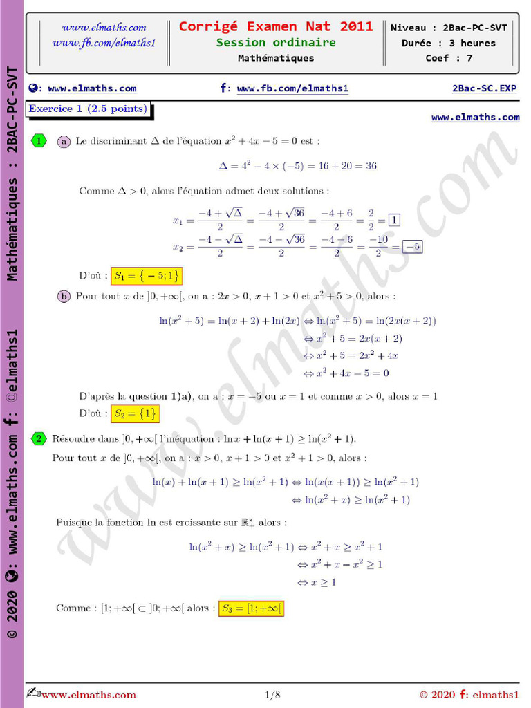 Corrige Examen National Maths Sciences Et Technologies 2011 Normale | PDF